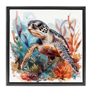 Stupell Drifting Sea Turtle Framed Floater Canvas Wall Art Design By LSR Design Studio - Bed ...