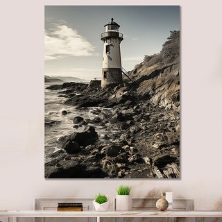 Designart "Monochrome Lighthouses By The Cliff Photo" Lighthouses ...