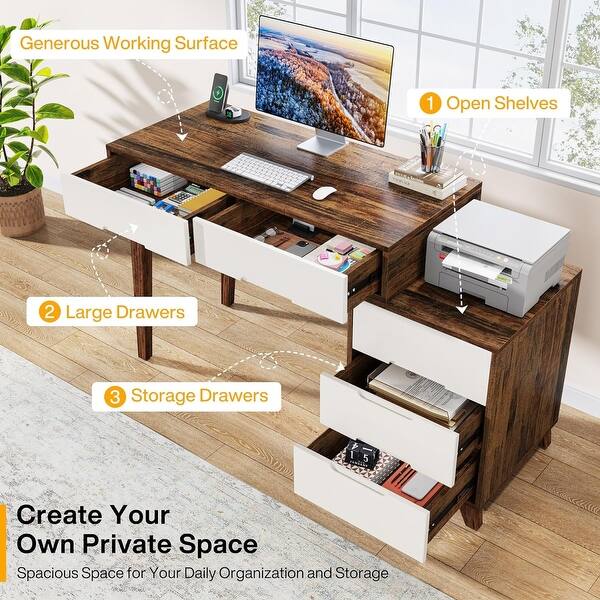 Computer Desk Home Office Desks with Reversible Drawer Cabinet - Bed ...