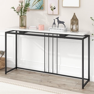 Extra Long Entryway Table Console Table with Marble Top & Metal Frame ...