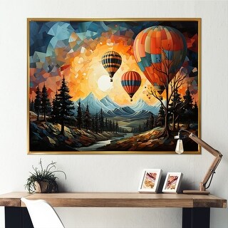 Designart "Cubist Balloon Expedition " Hot Air Balloon Framed Wall ...