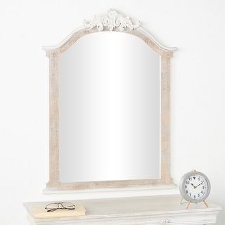 Cream Wooden Arched Scroll Room Wall Mirror with Brown Distressing ...