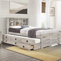 Full Size Captain Bed with Bookcase Headboard, Wood Platform Bed Frame ...