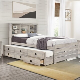 White Full Size Wooden Captain Bed with 3 Drawers and Twin Trundle ...