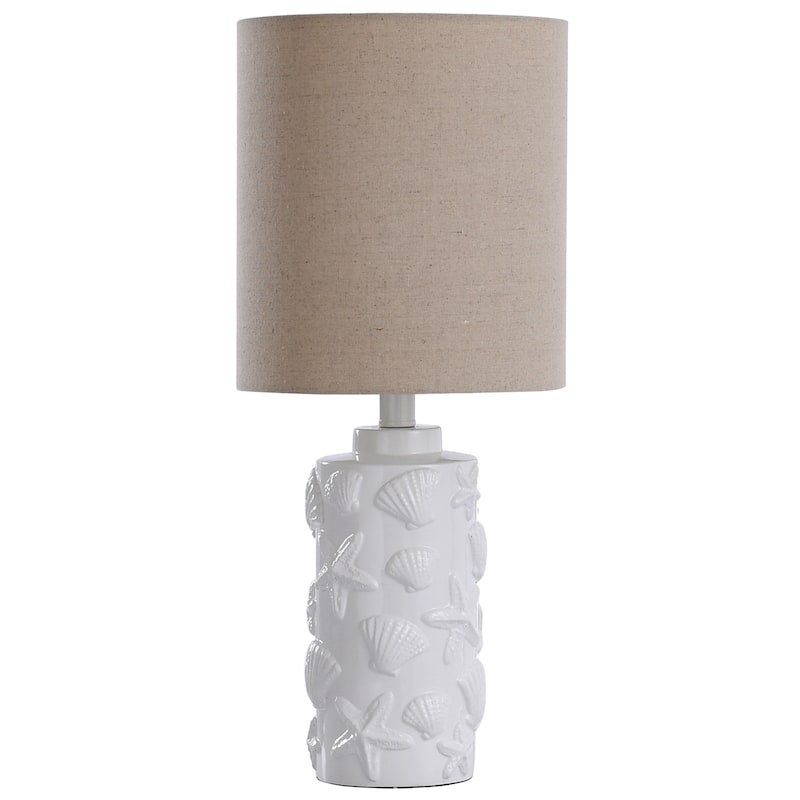 StyleCraft Seashell Motif White Table Lamp - White Hardback Fabric ...