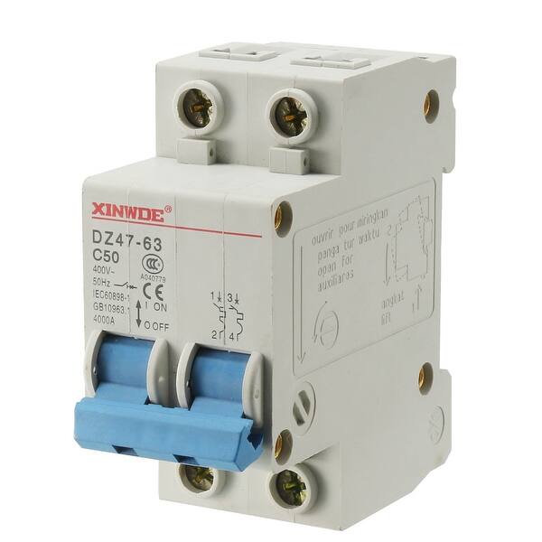2Poles 50A 400V Low-voltage Miniature Circuit Breaker Din Rail Mount DZ47-63 C50 - White,Blue ...