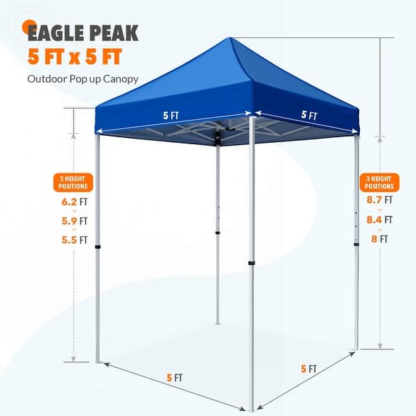 EAGLE PEAK 5x5 Pop Up Canopy Tent Instant Outdoor Canopy Easy Set-up ...
