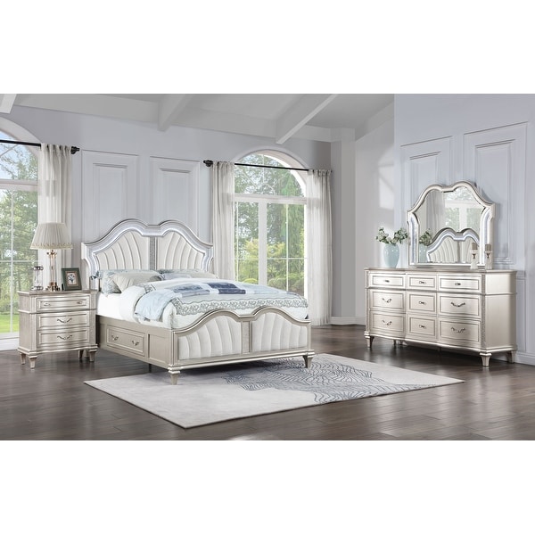 Blaise 6 Piece Silver Traditional Faux Leather Upholstered Tufted ...