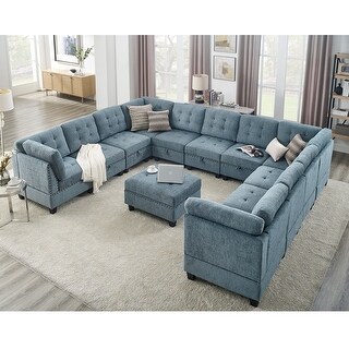 U-shape Sectional Sofa with Ottoman, DIY Modular Sectional Couch Set ...