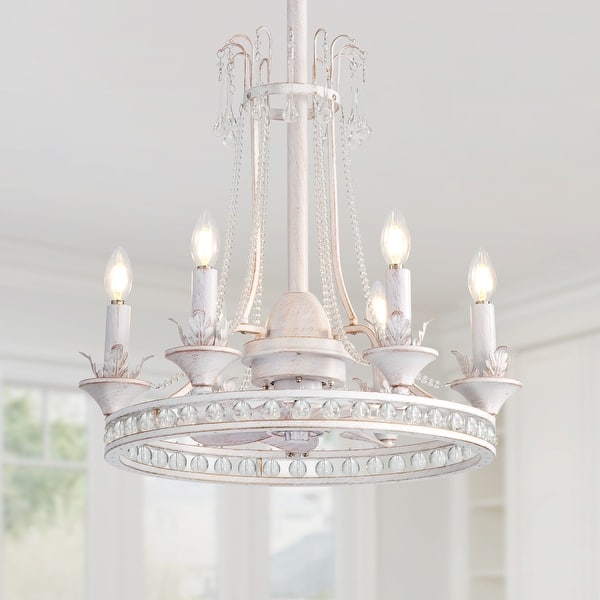 22-Inch Distressed White 7-Blade Crystal Chandelier Ceiling Fan with ...