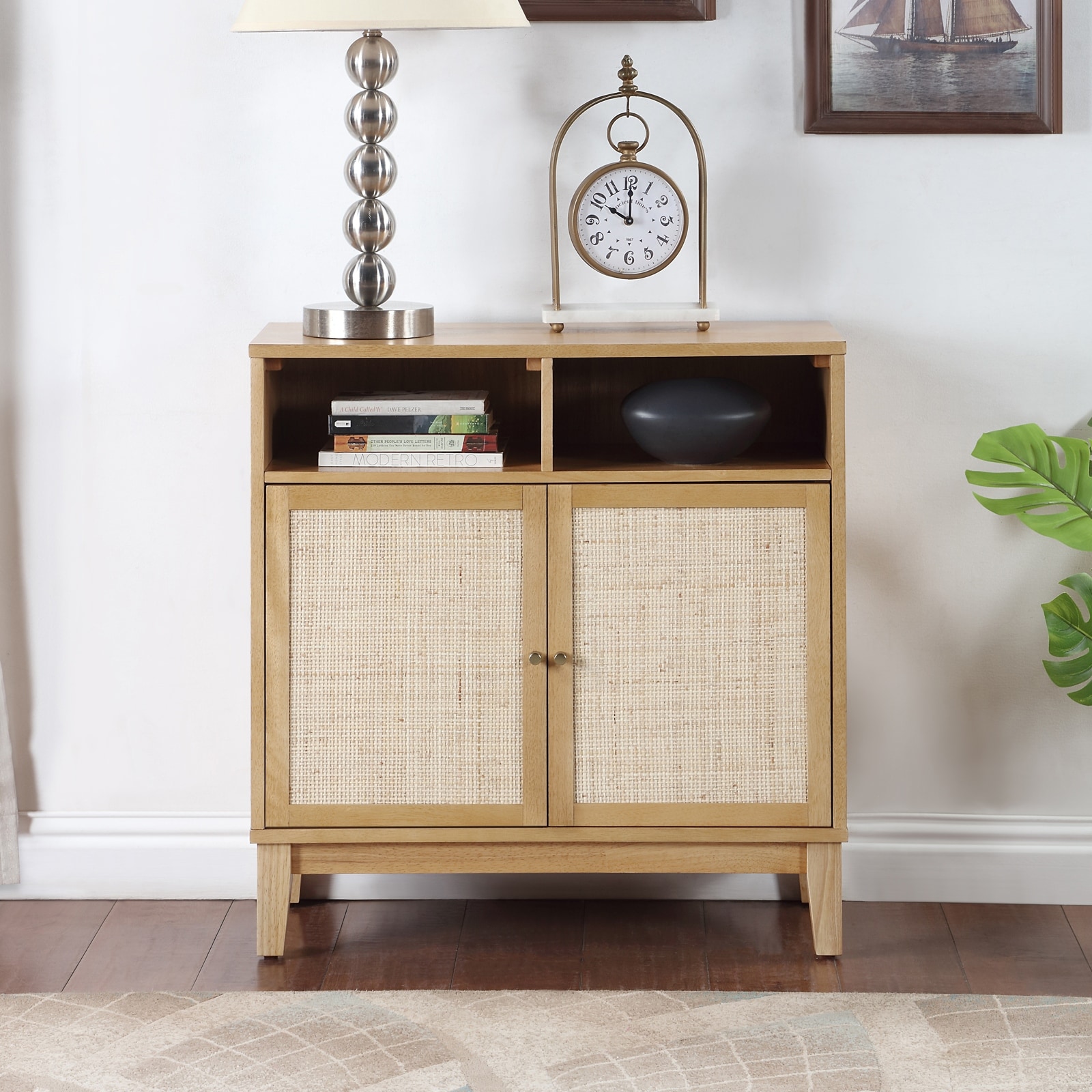 Elegant and Functional 4-Door Rattan Decorative Storage Cabinet,for ...