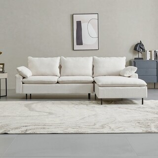 Beige L-Shaped Sectional Sleeper Sofa with Chaise for Living Room - Bed ...