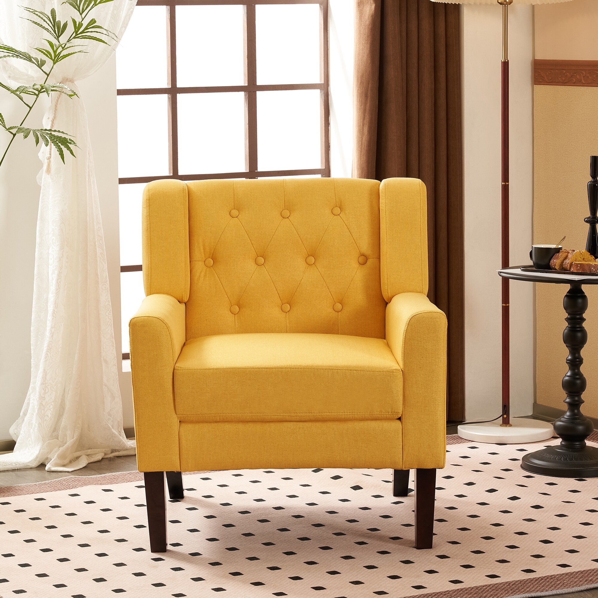 Modern Accent Chair Armchair Blue Tufted Armchair with Vintage Brass ...