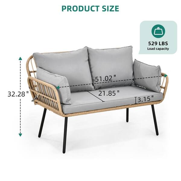 Moasis Outdoor Patio All-Weather Wicker Loveseat with Cushions and ...