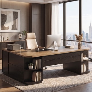 86.6-Inch L-Shaped Executive Desk, Extra Large Computer Desk with File ...
