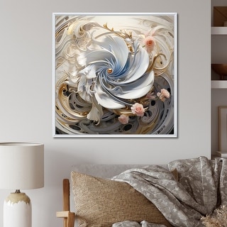 Designart "Cosmic Fractal Flowers In Light Blue I" Fractals Framed Wall ...