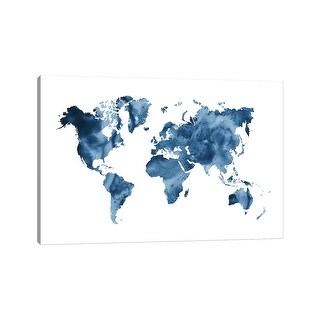 iCanvas "Watercolor World Map Navy Blue" by Nouveau Prints Canvas Print ...