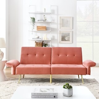 78" Italian Pink Velvet Futon Sofa Bed, Convertible Sleeper Loveseat ...