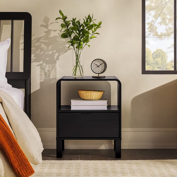 black solid wood bedside table