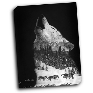 Black and White Wolf Pack 16x20 Gallery Wrapped Stretched Canvas - Bed ...