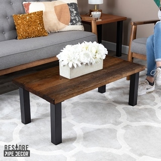 PIPE DECOR Solid Reclaimed Wood Coffee Table with (4) Matte Black Metal ...