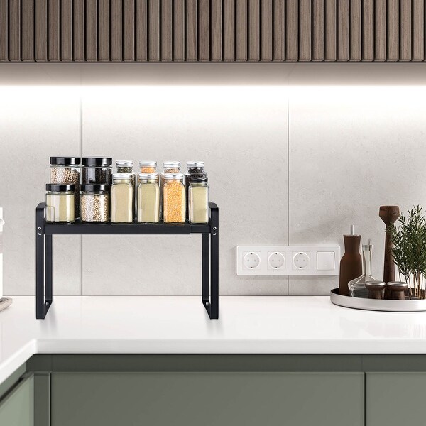 Unique Bargains Expandable Kitchen Cabinet Shelf Organizers 14.1 23.6inch Spice Rack Black