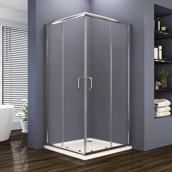 Elegant Corner Entry Shower Enclosure in Sliding Shower Doors 34 in. W x 34 in. L x 72 in. H ...