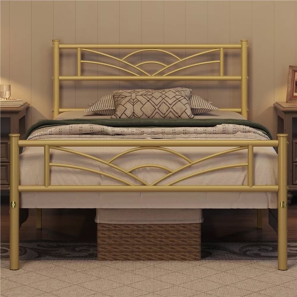 Gold metal bed frame twin store