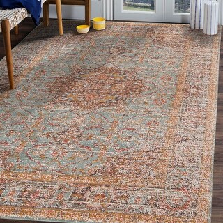 Ethereal Funi Vintage Bordered Sea Green Area Rug - Bed Bath & Beyond ...
