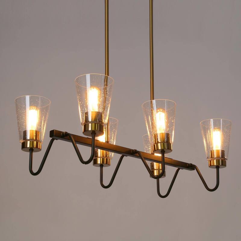 Modern Farmhouse 5/6-Light Black Gold Chandelier Seeded Glass Pendant ...