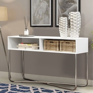 Wooden Console Table with 2 Open Compartments and Metal Frame, White ...
