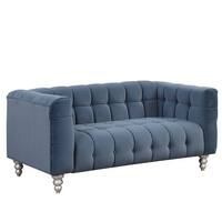 Blue Buttoned Tufted Backrest Deep Seat Sofa Fabric Reclining Sofa ...
