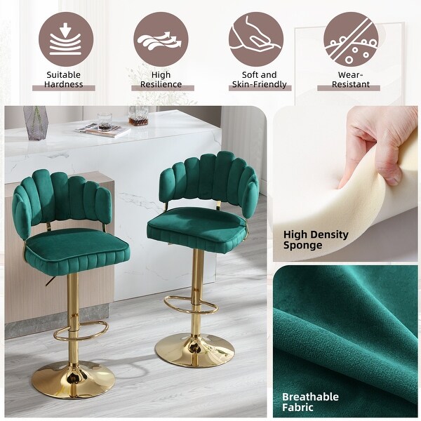 HOMEFUN Velvet Swivel Adjustable Height Scallop Bar Stools With Footrest set of 2 Bed Bath Beyond 38878282
