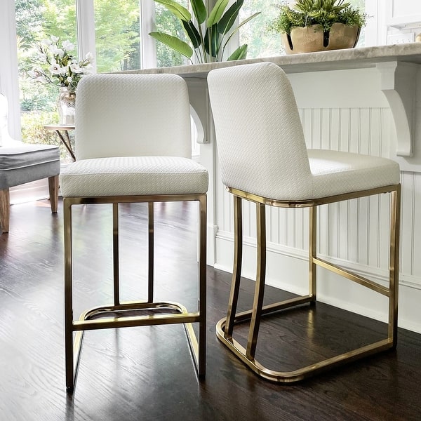 2-Piece 24" Modern PU Leather Bar Stools with Golden Frame for Kitchen ...