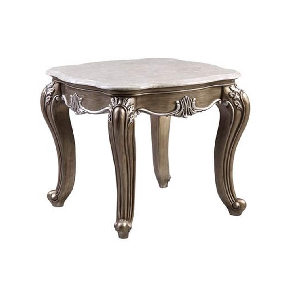 End Table with Marble Top and Queen Anne Legs, Gold - Overstock - 35316939