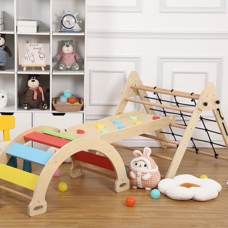 Indoor Foldable Gym Playset,Large Triangle Set with Sliding Ramp ...