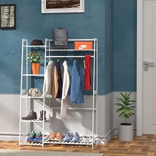 Heavy Duty Clothes Hanging Rack with Shelves,Freestanding Closet ...
