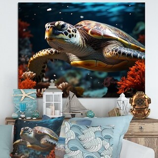 Designart "Minimalist Lagoon Turtle I" Turtle Animal Wall Art - Bed ...