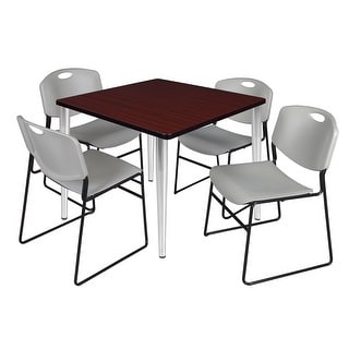 Kahlo 36" Square Breakroom Table- Mahogany/ Chrome & 4 Zeng Stack ...