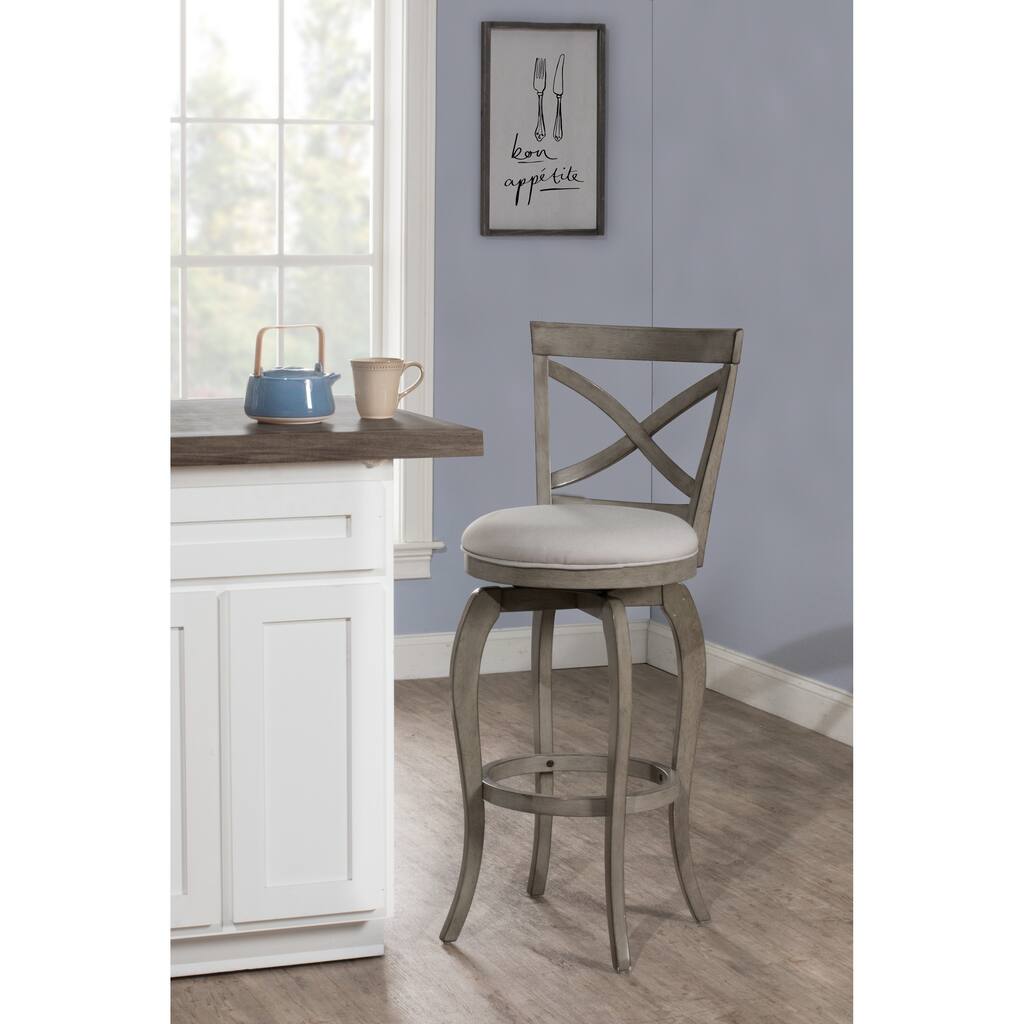 The Gray Barn Chatterly Grey Wood Bar Height Swivel Stool - 44.5H x 17 ...