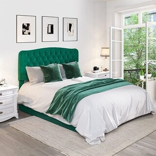 Queen Size Velvet Upholstered Headboard Diamond Tufted, Peacock Green ...