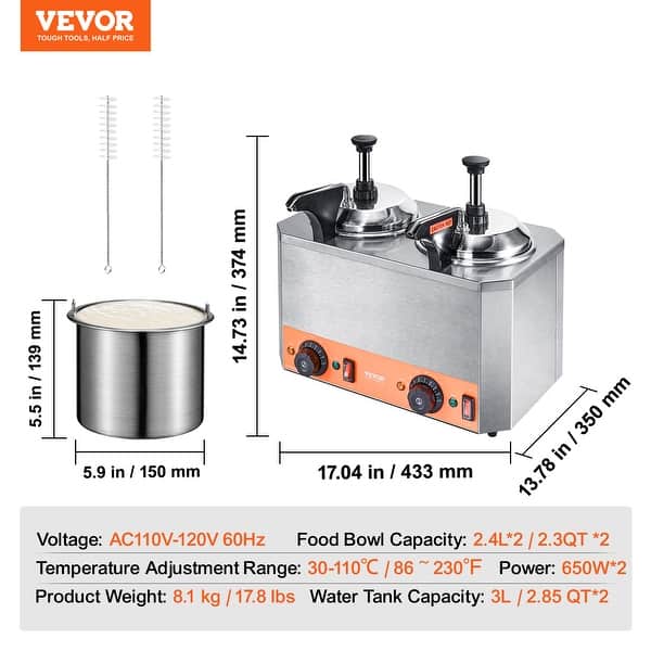 VEVOR 80-1300W Electric Cheese Sauce Warmer Cheese Dispenser with Pump ...