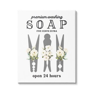 Stupell Floral Clothespin Silhouette Vintage Script Soap Signage Canvas ...