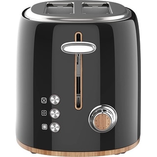 Panda 2-Slice Toaster with Wooden Detail - Stainless Steel With ...