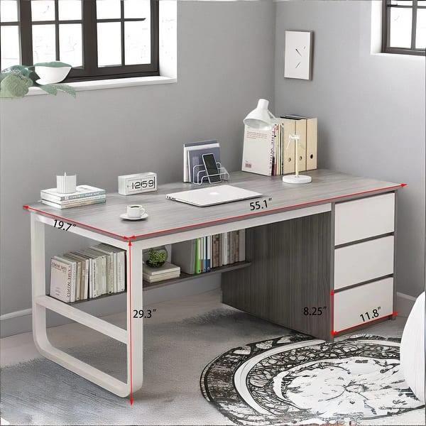 Gray Rectangle MDF Computer Desk with 3 Drawers - Bed Bath & Beyond ...