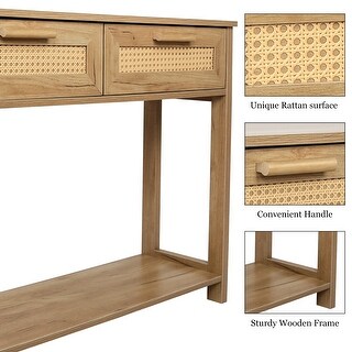 Narrow Accent Table with Rattan Design for Living Room, Entryway ...