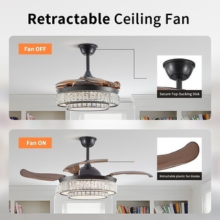 Ceiling Fan with 4 Retractable Blades and LED Light, 6-Speed Quiet ...