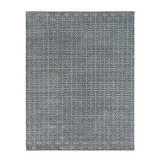 Shahbanu Rugs Goose Gray, Pure Silk with Textured Wool, Roman Key ...
