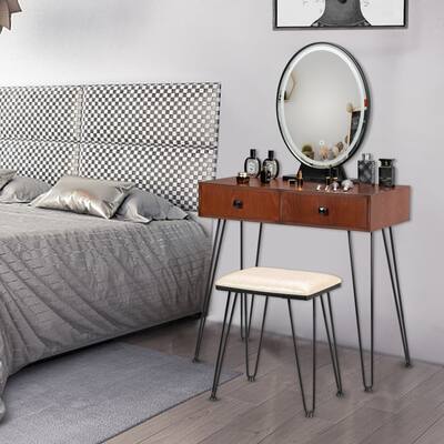 Modern Dressing Table Brown Desktop With Light Three-Color Adjustable ...