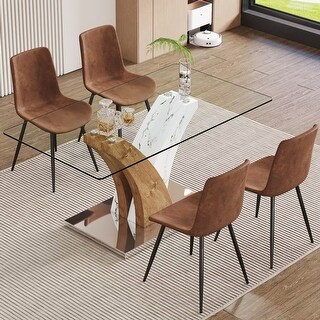 Modern Dining Table,Tempered Glass Countertop with Artistic MDF Legs ...